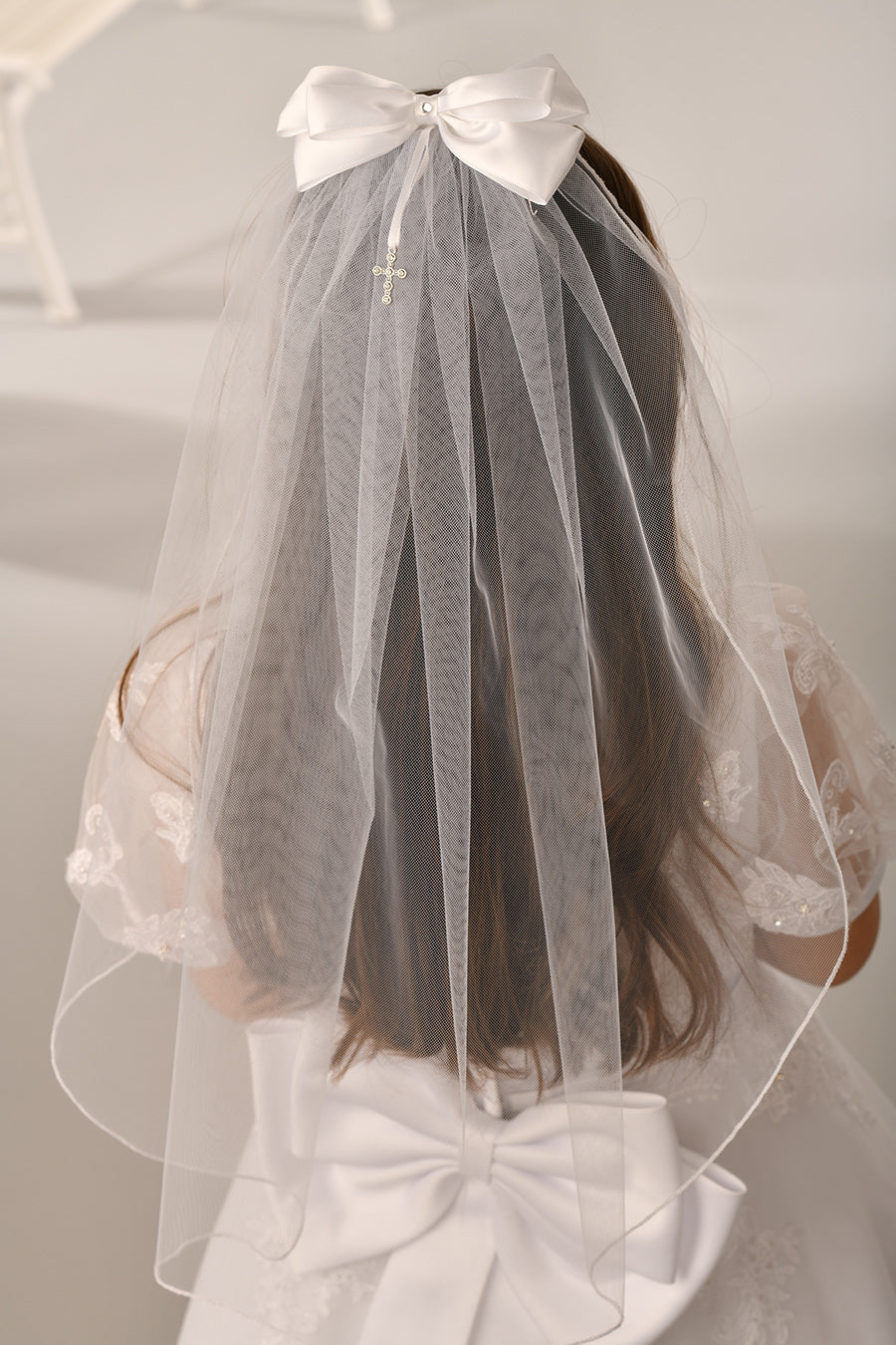 Bow & Cross Communion Veil – Klassy Kids Occasionwear - Christening ...